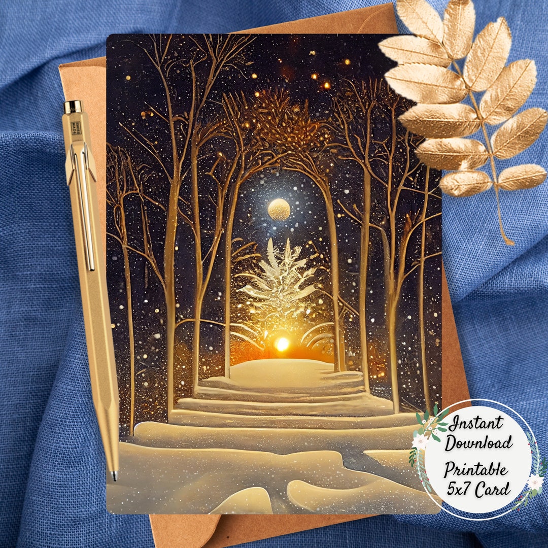 Magical Printable Winter Solstice Greeting Card, Xmas Unitarian ...