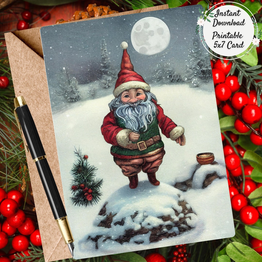 Gnome Printable Winter Solstice Greeting Card, Unitarian Universalist ...