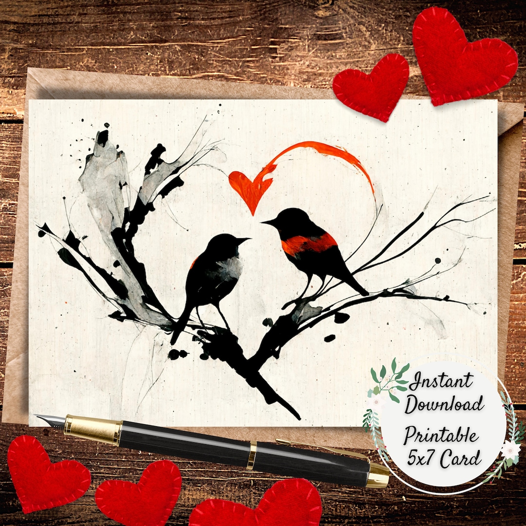 Love Birds Printable Valentine's Day Greeting Card - Etsy