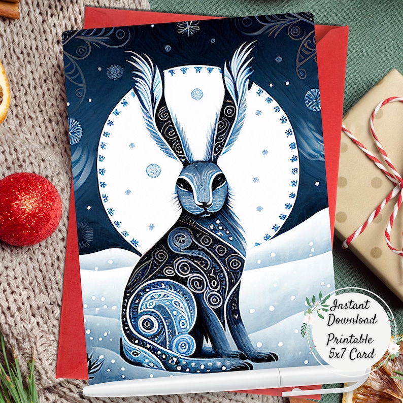 Rabbit Printable Winter Solstice Greeting Card Unitarian - Etsy