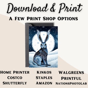 Rabbit Printable Winter Solstice Greeting Card, Unitarian Universalist ...