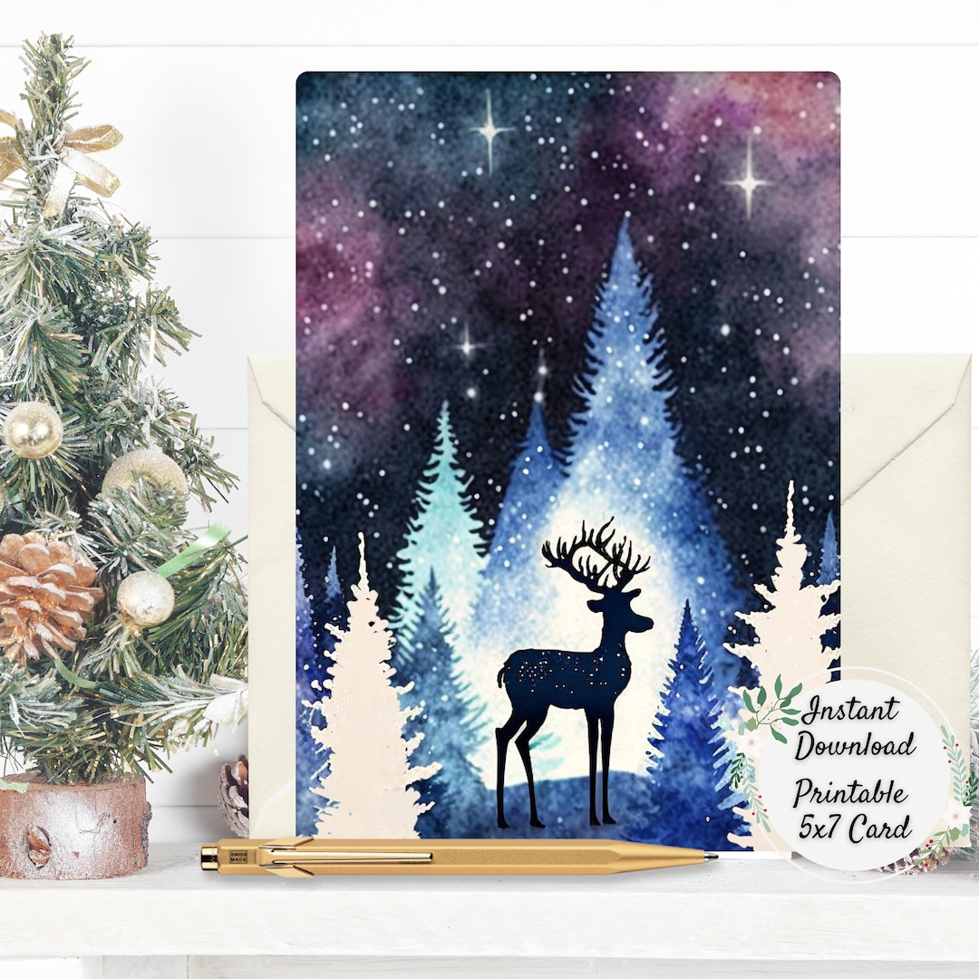 Reindeer Printable Winter Solstice Greeting Card, Unitarian ...