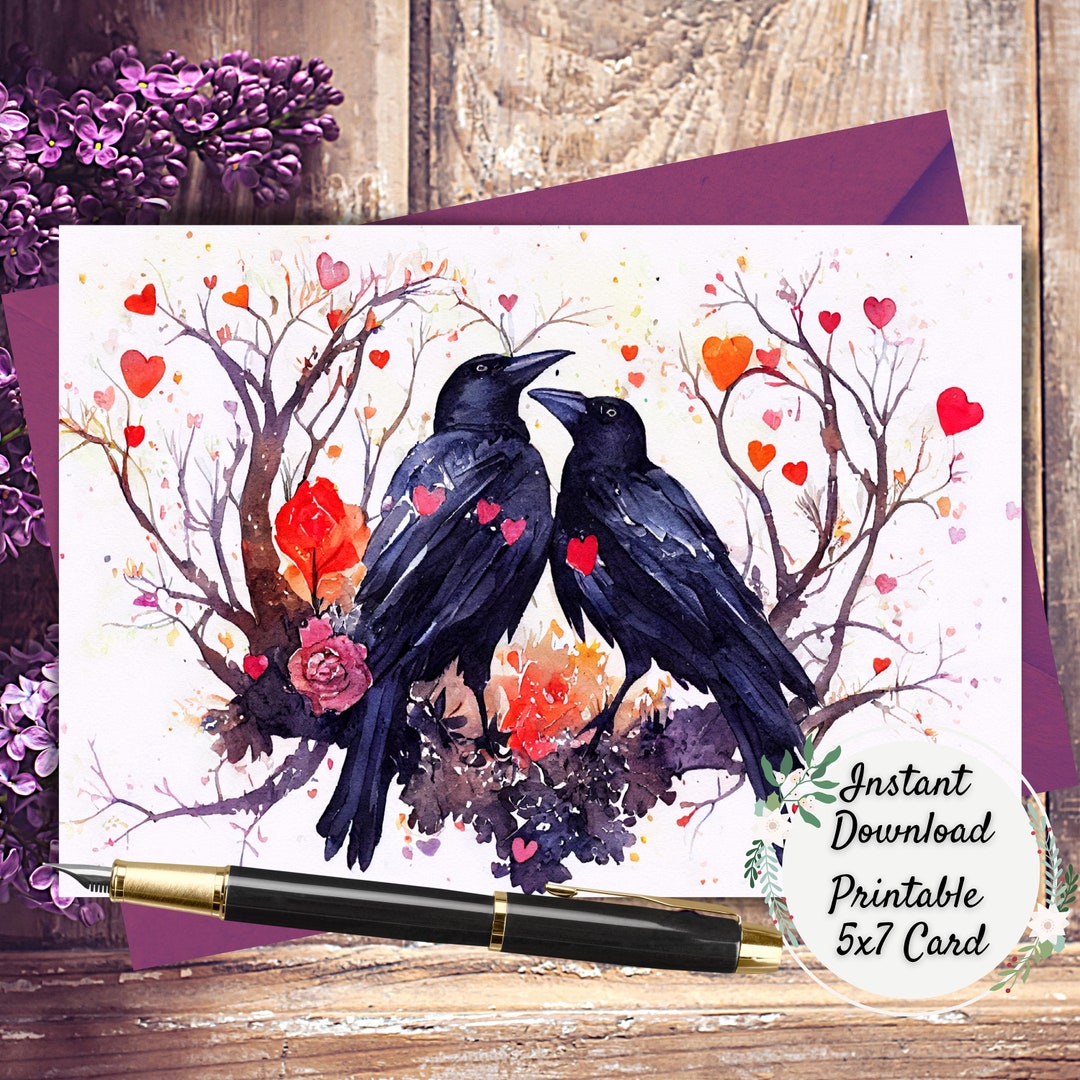 Crow Love Printable Valentine's Day Greeting Card, Handfasting Digital ...