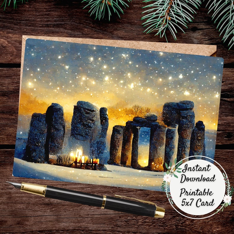 Stonehenge Printable Winter Solstice Greeting Card, Unitarian ...