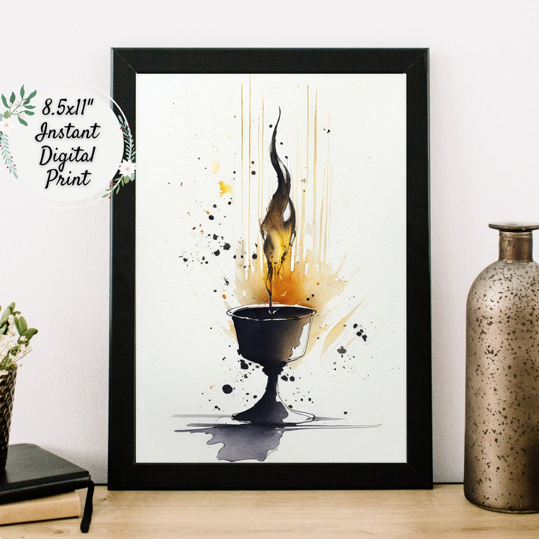Fiery Gold Watercolor Flaming Chalice Digital Art Print, UU Printable ...