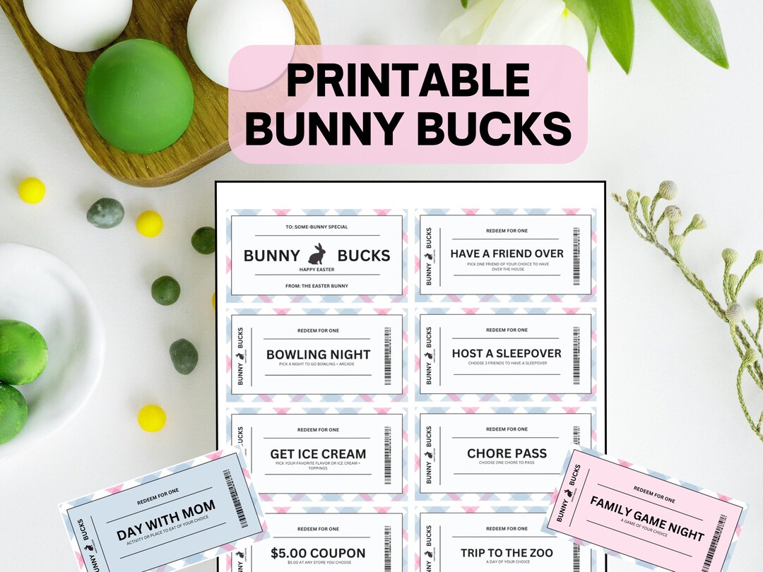 Printable Easter Bunny Bucks Instant Download Easter Coupons Easter ...