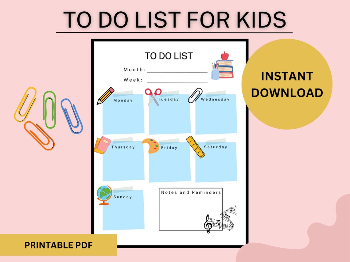 To Do List for Kids Printable Agenda for Kids Kid Friendly Chart for ...