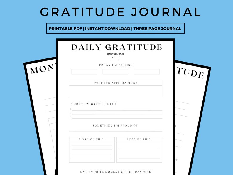Gratitude Journal Printable Instant Download PDF Daily Journal Monthly ...