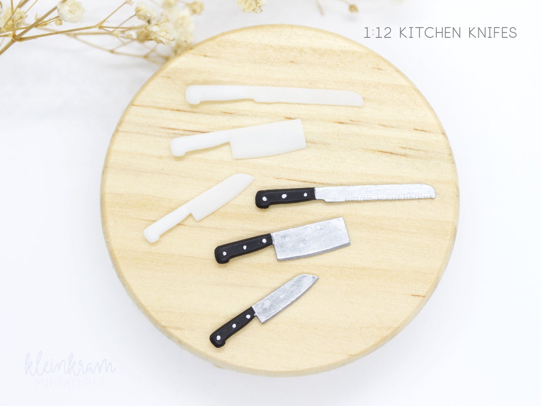 1/12 Miniature Knives, Chef's Knife, Bread Knife, Cleaver, Blades Set ...