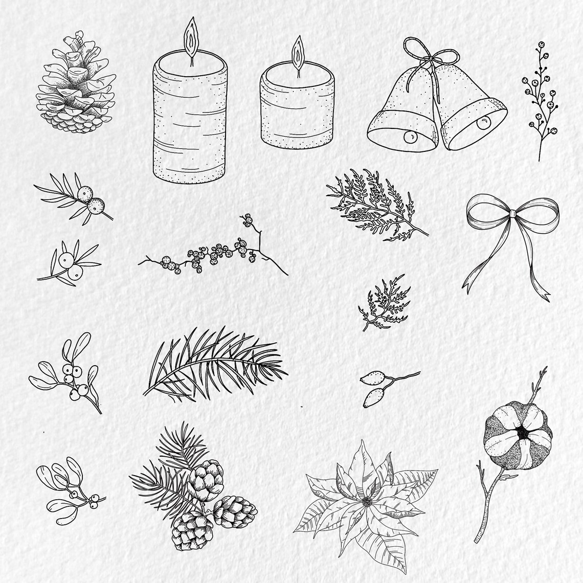 Christmas Botanical Clipart SVG, Vector Winter Line Art, X-mas Elements ...