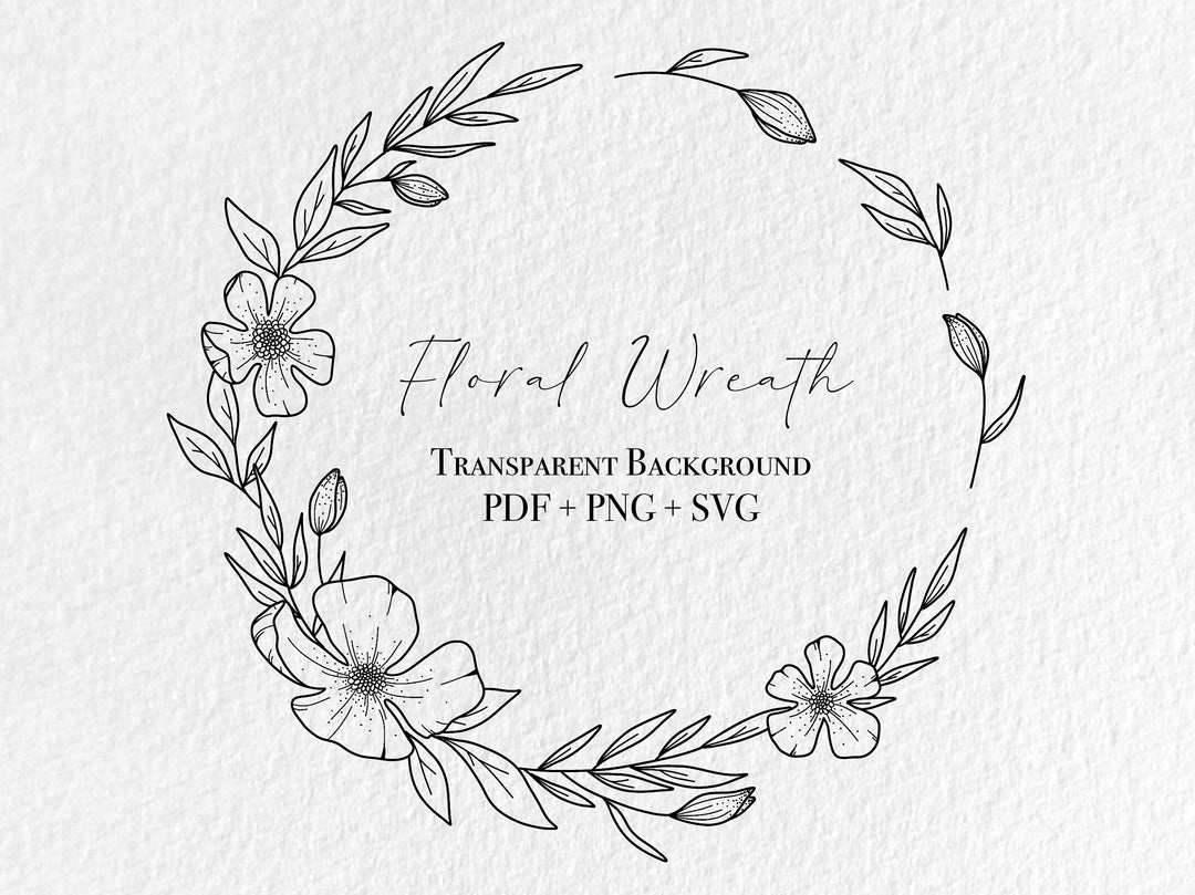 Floral Wreath Svg, Floral Wreath Line Art Svg, Wedding Clipart, DIY ...