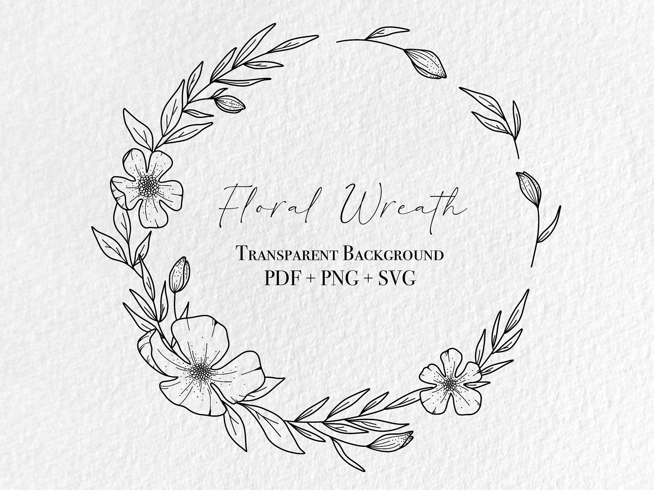 Floral Wreath Svg, Floral Wreath Line Art Svg, Wedding Clipart, DIY ...