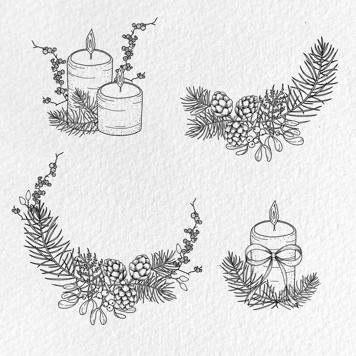 Christmas Botanical Clipart SVG, Vector Winter Line Art, X-mas Elements ...