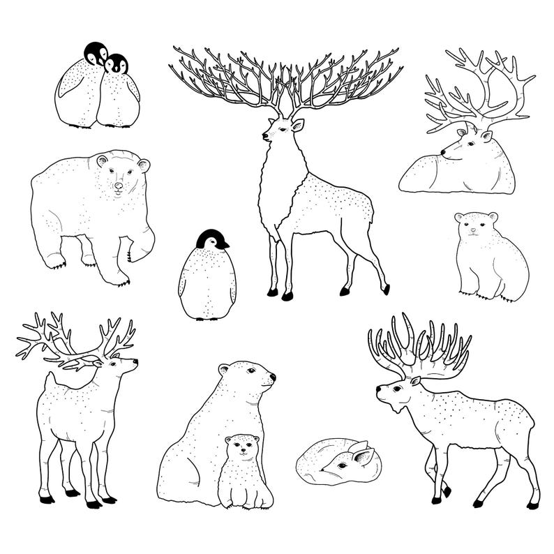 Winter Animals Clipart Svg File, Christmas Reindeer, Deer, Elk, Polar ...