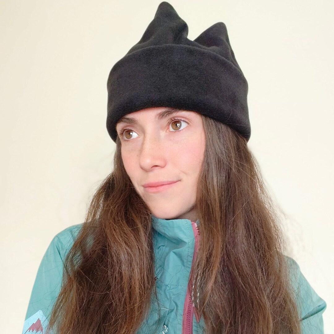 Handmade Four Point Crown Polar Fleece Toque Beanie, Black, Cosy, Retro ...