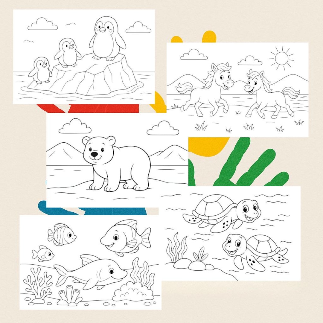 5x Animals Printable Coloring Page – Creative Craft Activity for ...