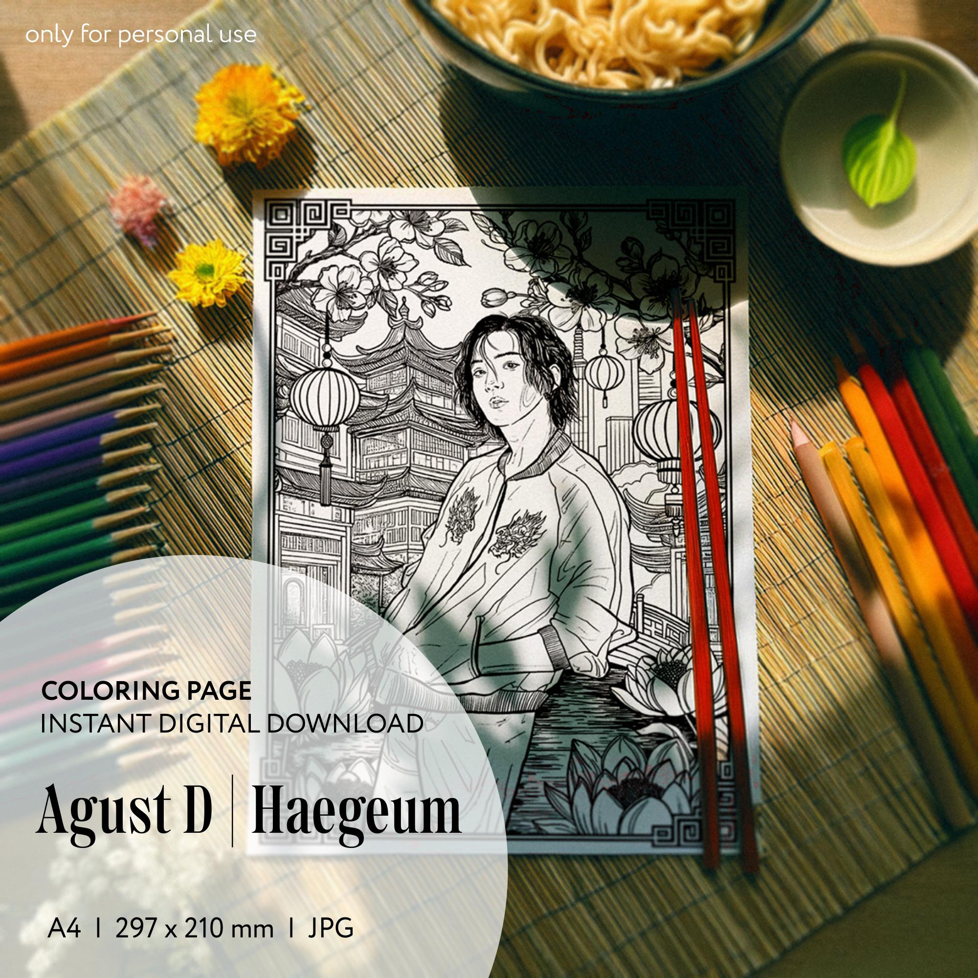 Printable Coloring Page for Adults Inspired by BTS Agust D Haegeum Bts ...