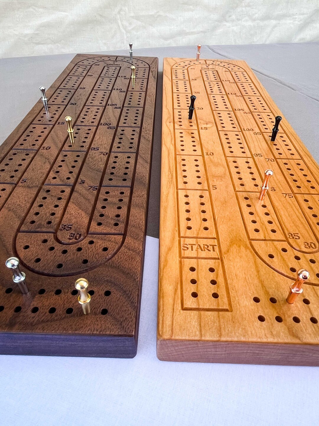 Large Hardwood Cribbage Board With Metal Pegs & Deck of Cards ...