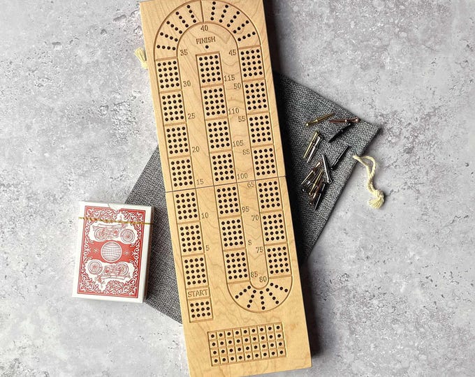 Vintage Wood Cribbage Board in Original Box | Pleasantime Games | Pacific Game Co. | Tri-crib 3 ...