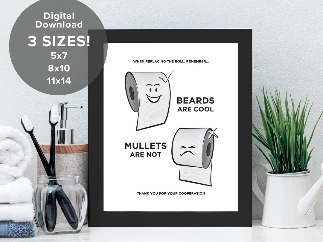 Beards Are Cool Mullets Are Not Printable Bathroom Wall Art, Printable ...