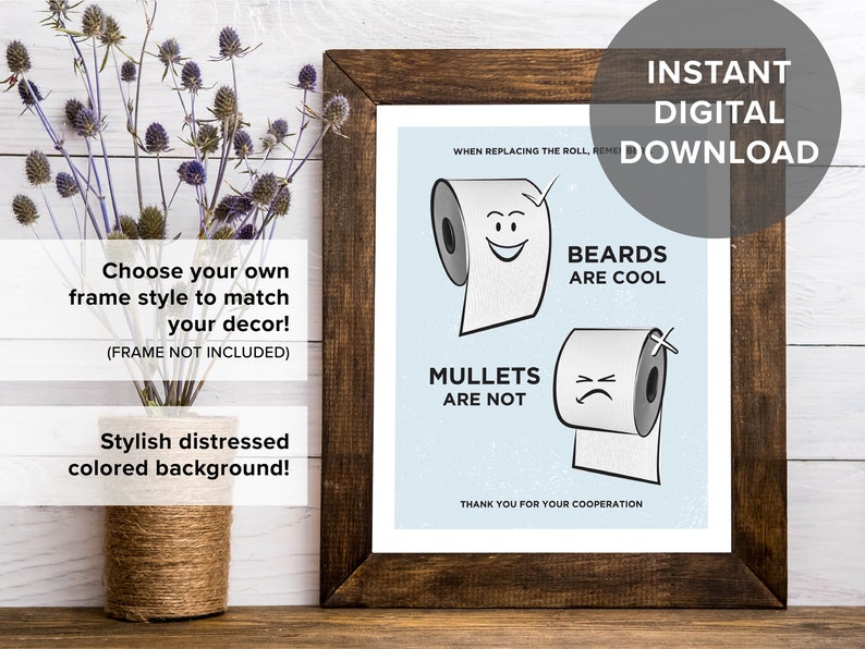 Beards Are Cool Mullets Are Not Printable Bathroom Wall Art, Printable ...