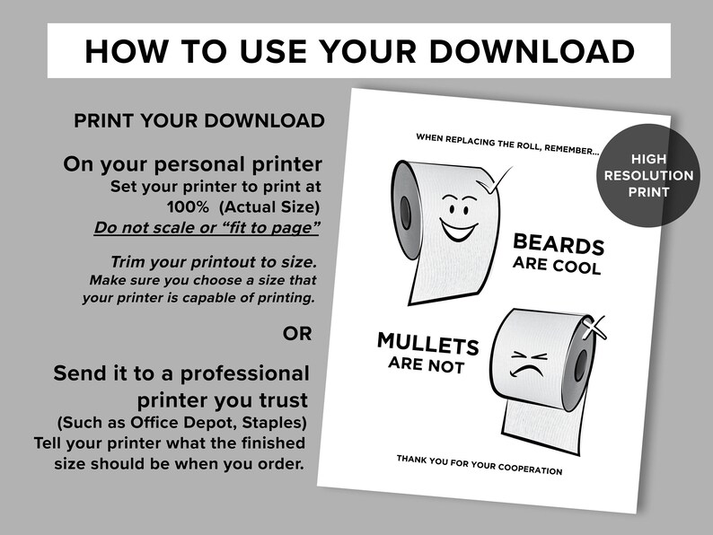 Beards Are Cool Mullets Are Not Printable Bathroom Wall Art, Printable ...