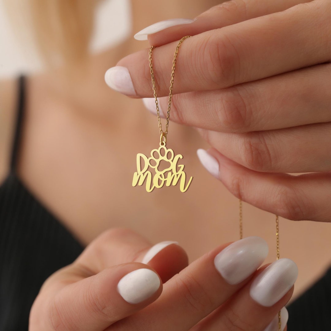 Dog Mom Necklace, Gold Dog Paw Pendant, Dog Mom Jewelry, Dog Mom Lover ...