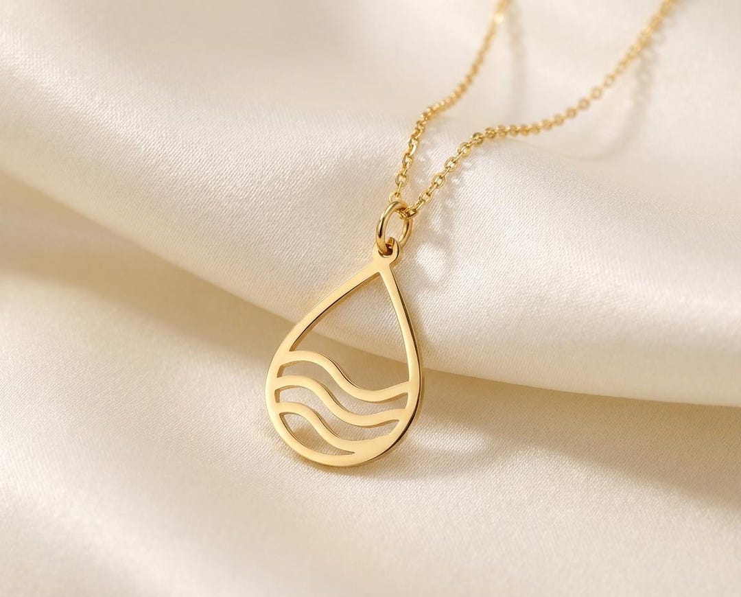 Water Drop Necklace, Minimalist Wave Pendant, Ocean Inspired Necklace ...