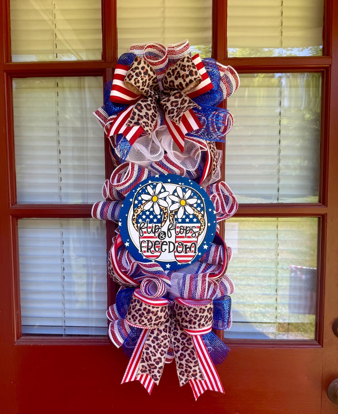 Patriotic Flip Flop Door Swag: Red White Blue Cheetah Print - Etsy