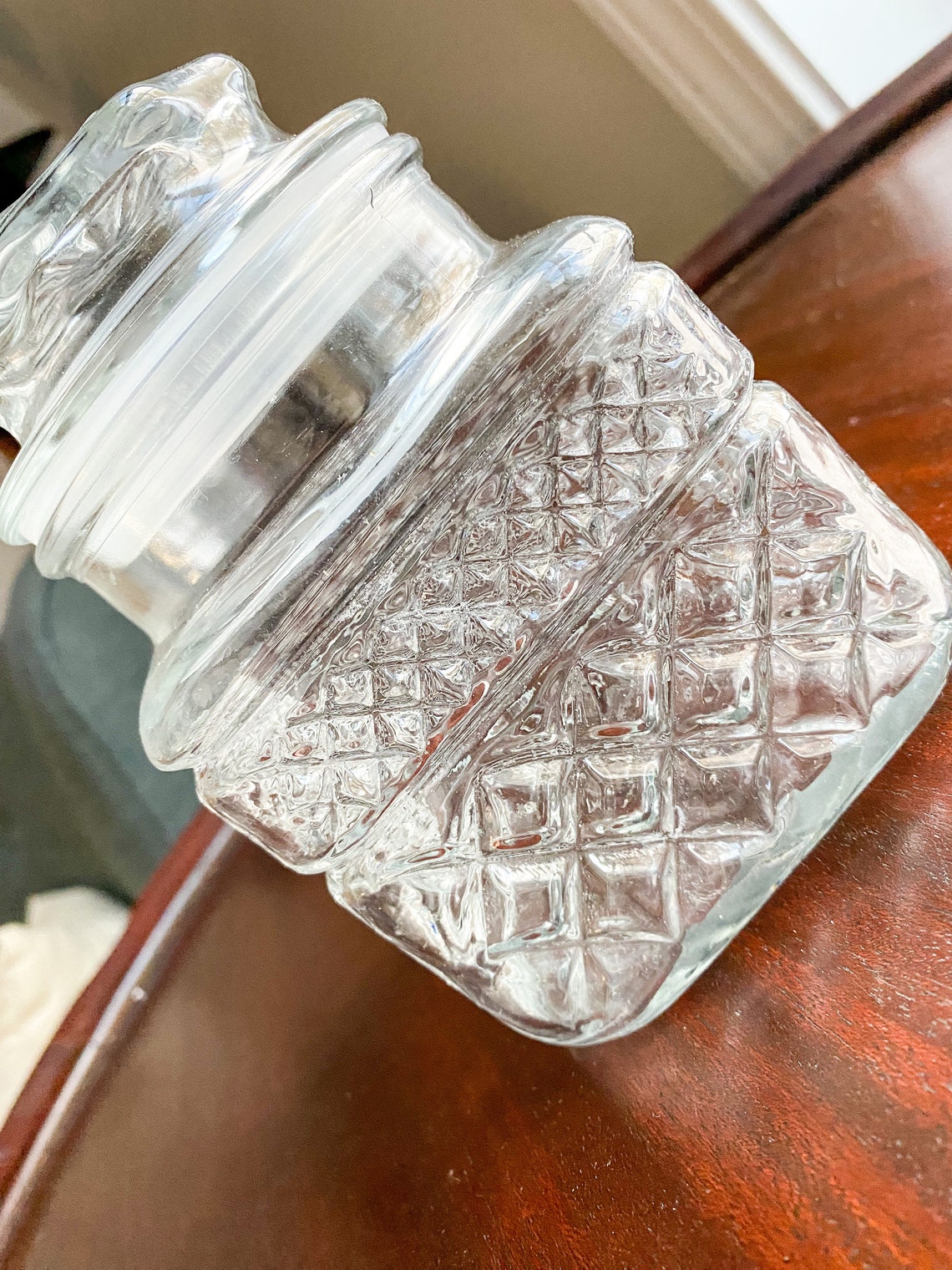 Vintage Small Diamond Point Crystal Candy Jar - Etsy