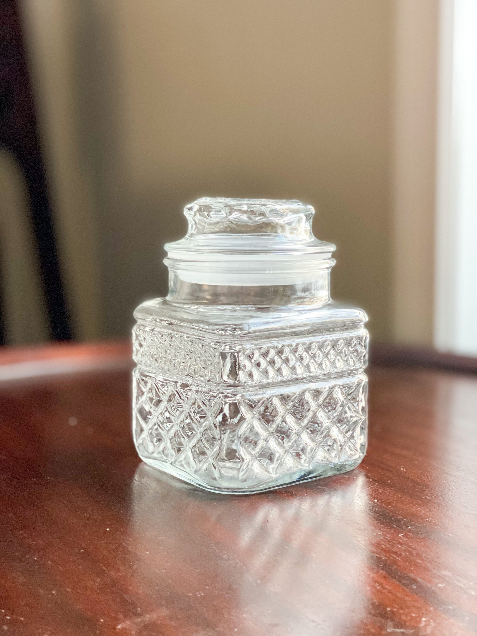 Vintage Small Diamond Point Crystal Candy Jar - Etsy