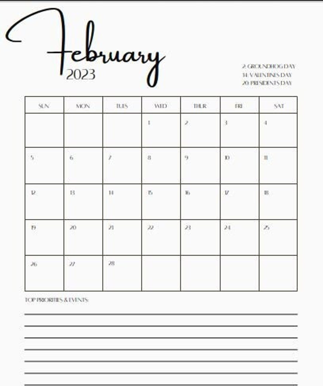 2023 Monthly Calendar PDF Letter Size Printable, Simple Calendar for ...