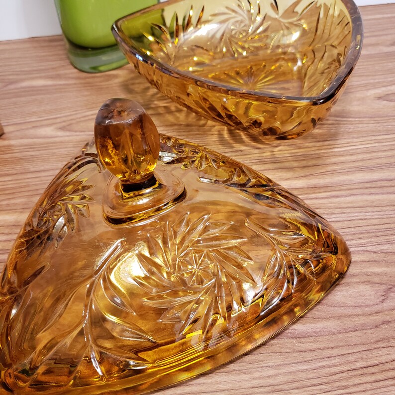 Vintage Hazel-atlas Amber Glass Triangle Pinwheel Candy Dish - Etsy