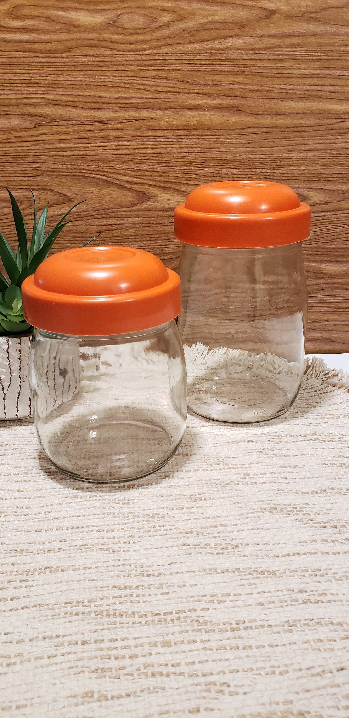 Vintage Action Industries Glass Canister Jars W/orange Lids - Etsy