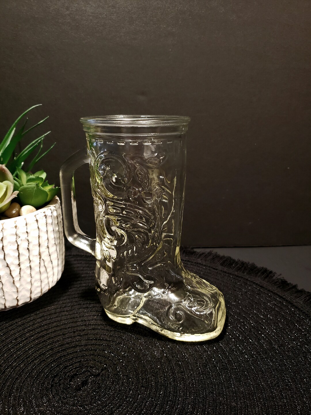 Vintage Clear Glass Embossed Cowboy Boot Beer Mug - Etsy
