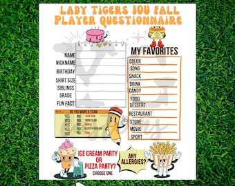 Player Questionnaire | Softball | Team Mom | Youth | Team Sports - Etsy