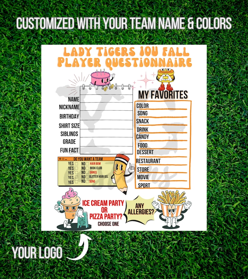 Custom Player Questionnaire | Softball | Team Mom | Youth | Team Sports ...