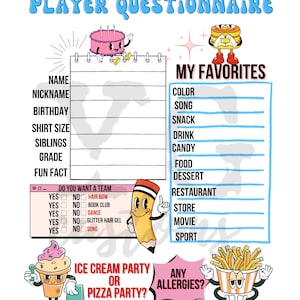 Custom Player Questionnaire Softball Team Mom Youth Team Sports - Etsy