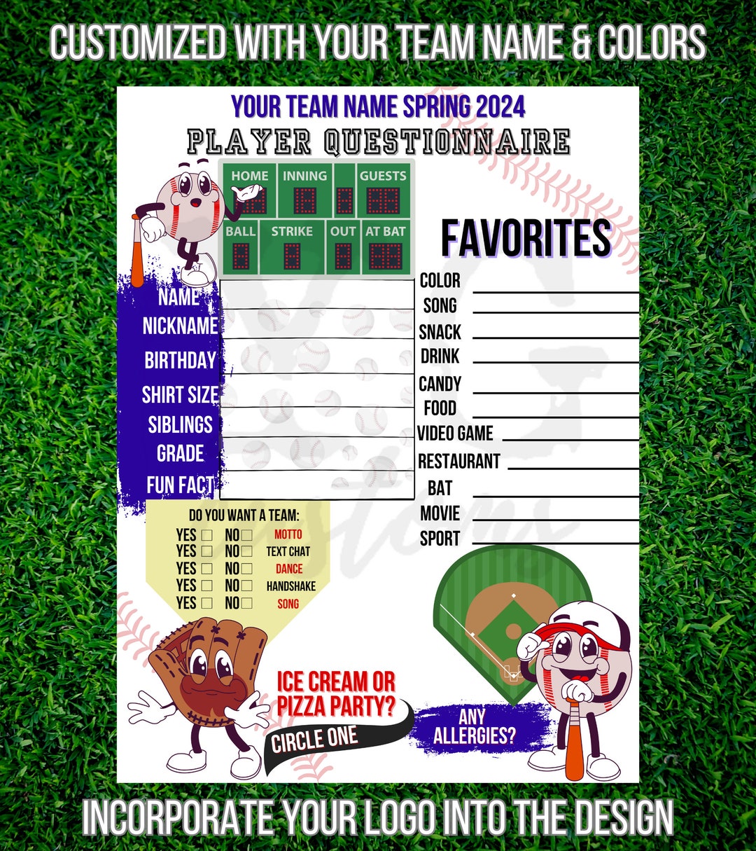 Custom Baseball Player Questionnaire | Team Mom | Youth | Team Sports ...