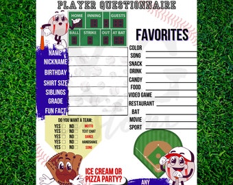Player Questionnaire | Softball | Team Mom | Youth | Team Sports - Etsy