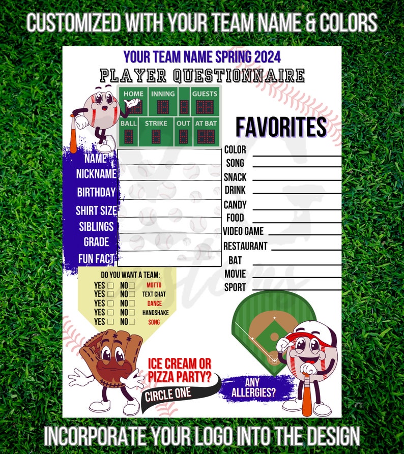 Custom Baseball Player Questionnaire | Team Mom | Youth | Team Sports ...