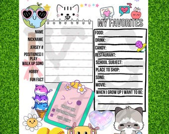 Player Questionnaire | Softball | Team Mom | Youth | Team Sports - Etsy