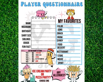 Custom Player Questionnaire | Softball | Team Mom | Youth | Team Sports ...