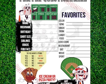 Player Questionnaire | Softball | Team Mom | Youth | Team Sports - Etsy