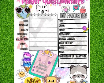 Player Questionnaire | Softball | Team Mom | Youth | Team Sports - Etsy