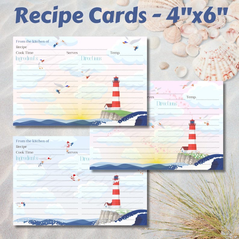 Lighthouse Themed 4x6 Recipe Cards - Etsy