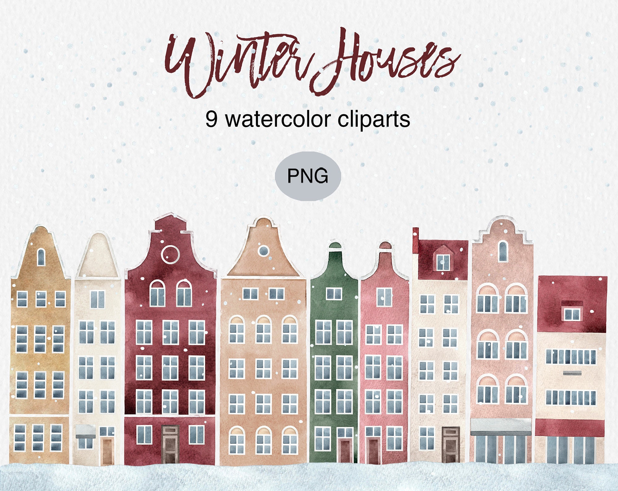 Watercolor Winter House Clipart: Christmas Town PNG (commercial Use) - Etsy
