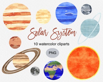 Watercolor Space Clipart Galaxy Illustration Planets - Etsy