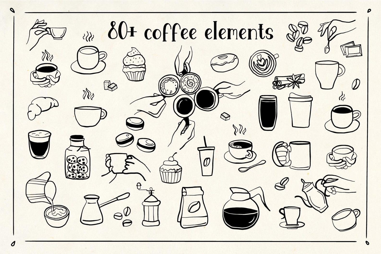 Coffee SVG Bundle, COFFEE, Hand-drawn Cafe Illustrations, Coffee Shop ...