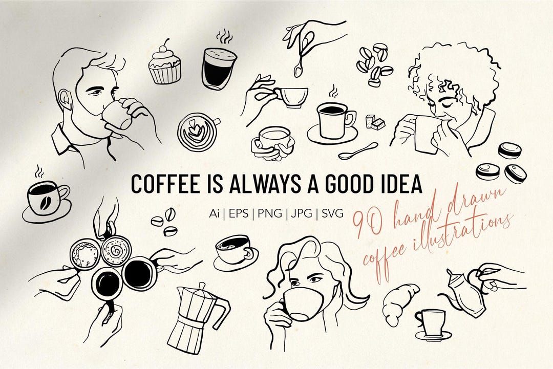 Coffee SVG Bundle, COFFEE, Hand-drawn Cafe Illustrations, Coffee Shop ...